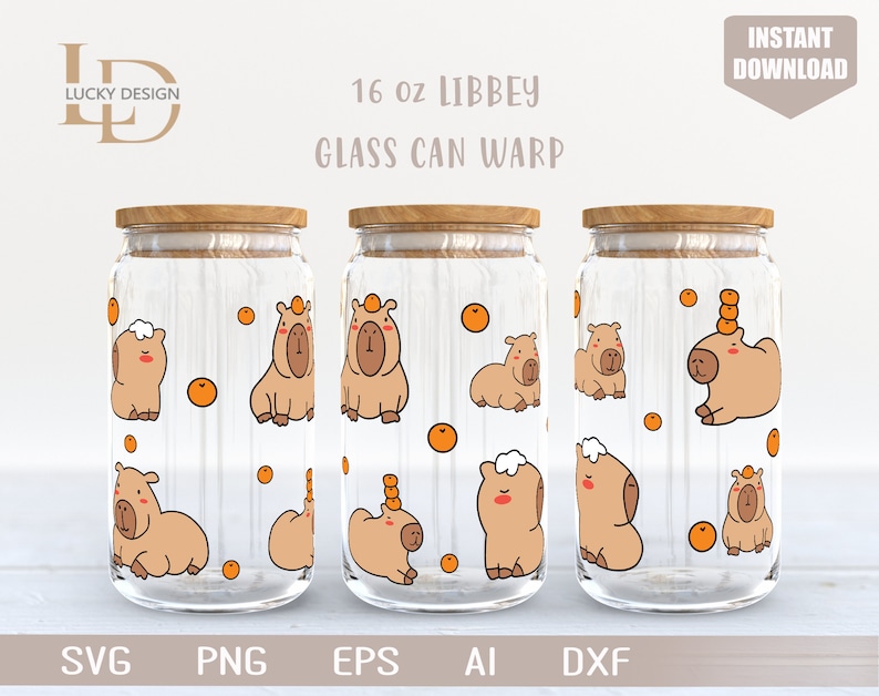 Capybara 16 Oz Glass Can Warp Svg Cute Capybara Svg Gift - Etsy