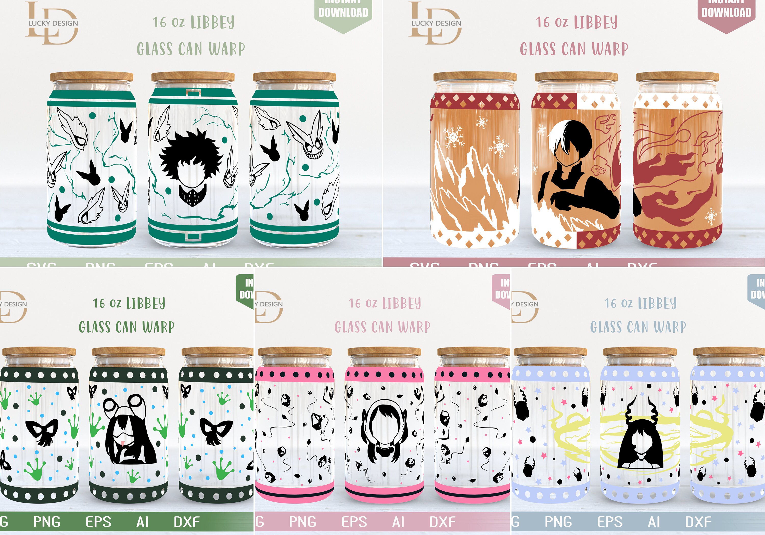 Anime Svg | BHA Manga Bundle 1 16 Oz Glass Can Warp Libbey | Japanese ...