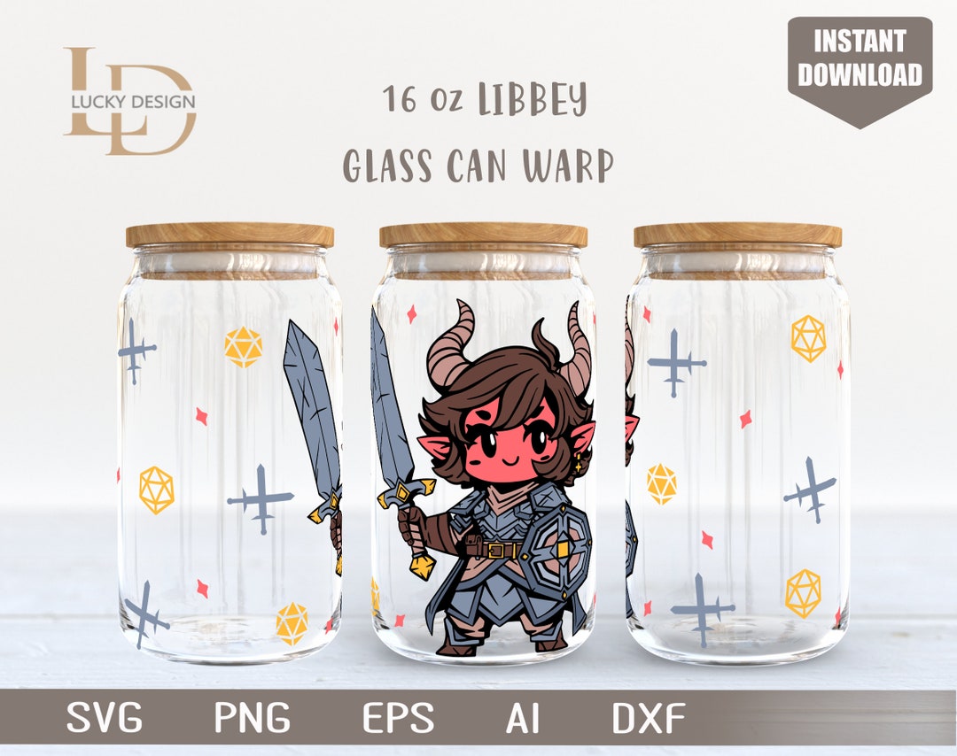 Dnd Fighter Cute 16 Oz Libbey Glass Can Warp Svg | Rpg Game | Warrior ...