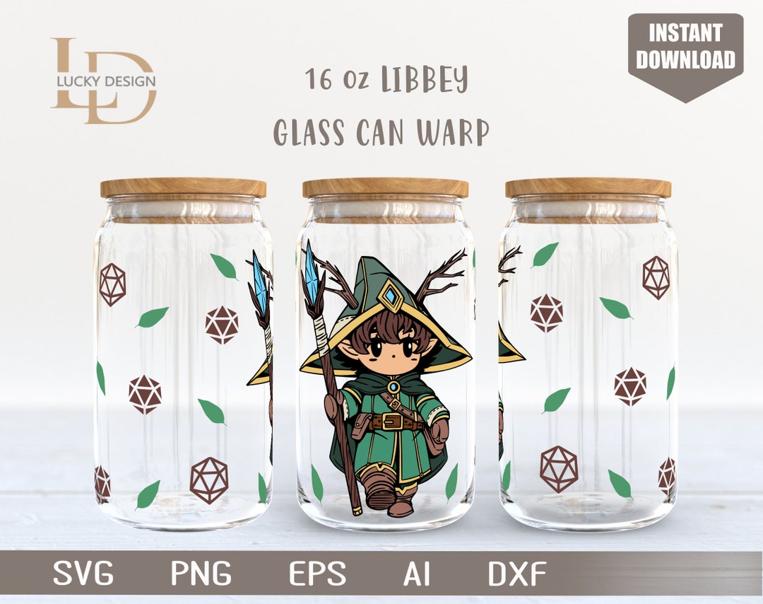 Dnd Druid Cute 16 Oz Libbey Glass Can Warp Svg | Rpg Game | Druids ...