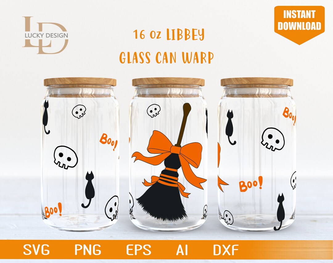 Halloween Broom and Skull Svg Halloween Broom 16 Oz Glass Can Warp SVG ...