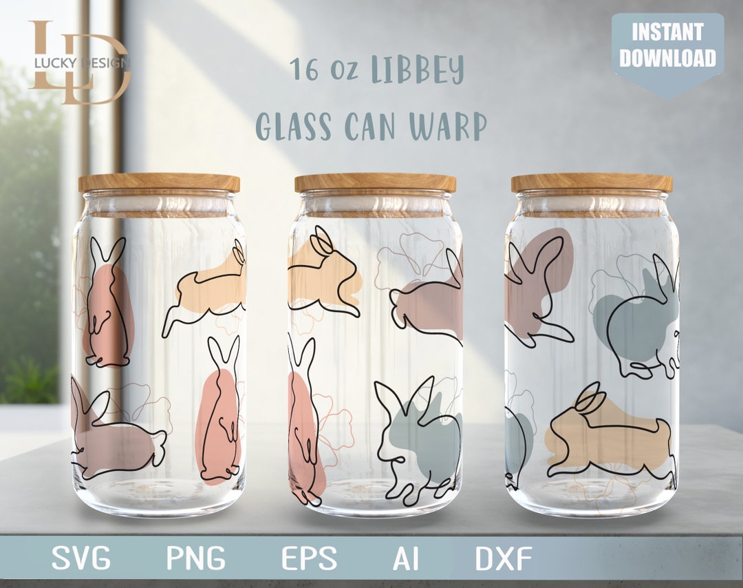 Bunny Svg 16 Oz Libbey Glass Can Warp | Cute Bunny | Gift for Bunny ...