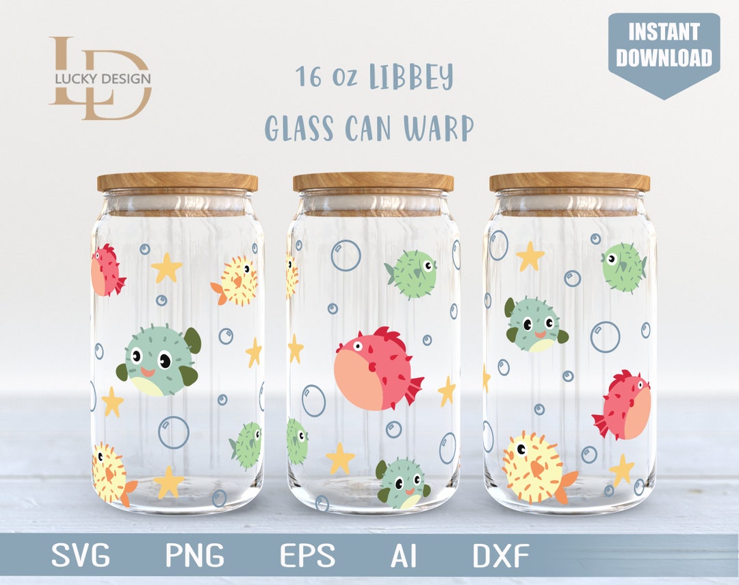 Puffer Fish Svg 16 Oz Glass Can Warp Libbey puffer Svg cute Puffer Svg ...