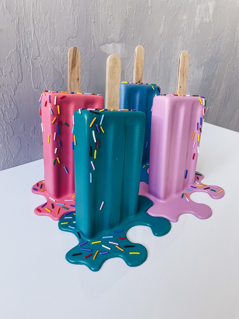 Set of 4 Melted Ice Creams on Stick, Puzzle Fake Ice Cream, Handmade ...