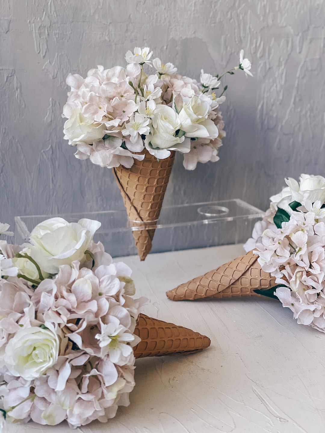 Artificial Flower Ice Cream Cone, Floral Arrangement Decor - Etsy