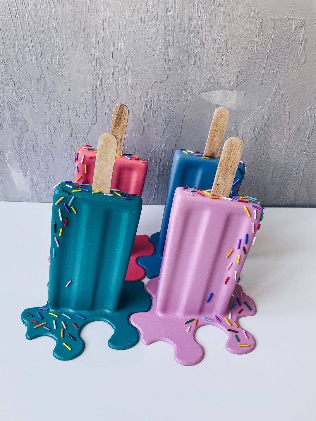 Set of 4 Melted Ice Creams on Stick, Puzzle Fake Ice Cream, Handmade ...