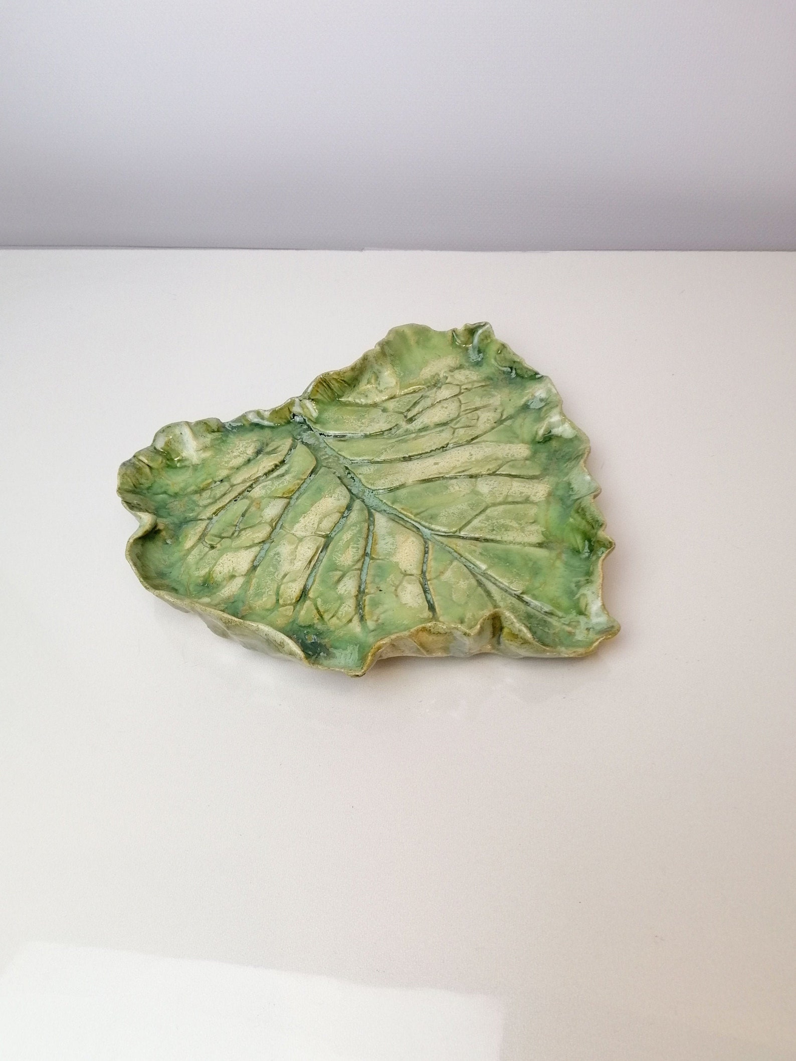 Organic plate leaf ceramic plate housewarming gift green | Etsy