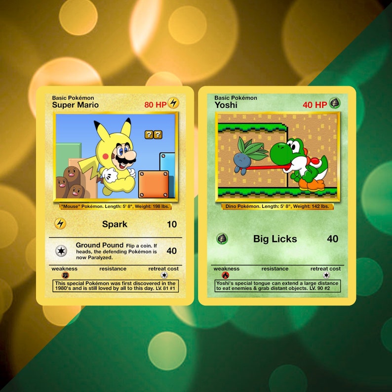 Pikachu Super Mario Yoshi & Bowser Custom Pokemon Cards - Etsy Canada
