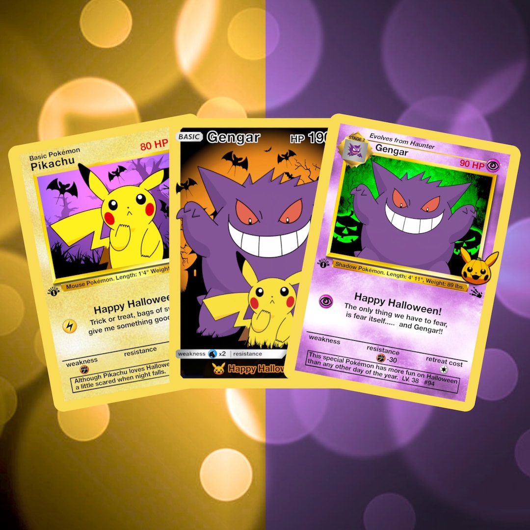 Custom Halloween Gengar & Pikachu Pokemon Cards Trick or Trade - Etsy UK