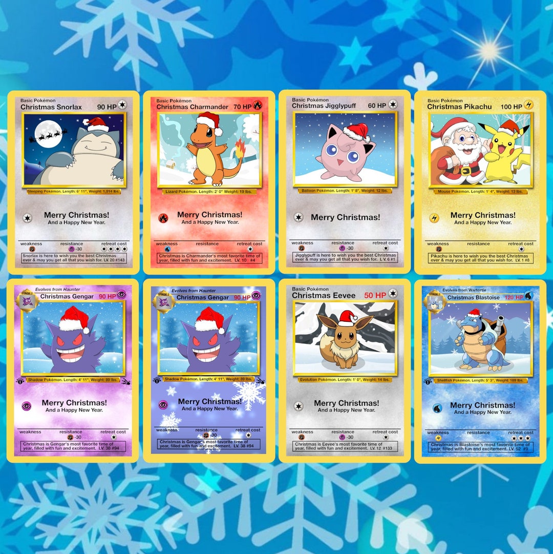 Custom Christmas Pokemon Cards Charmander Eevee Blastoise - Etsy