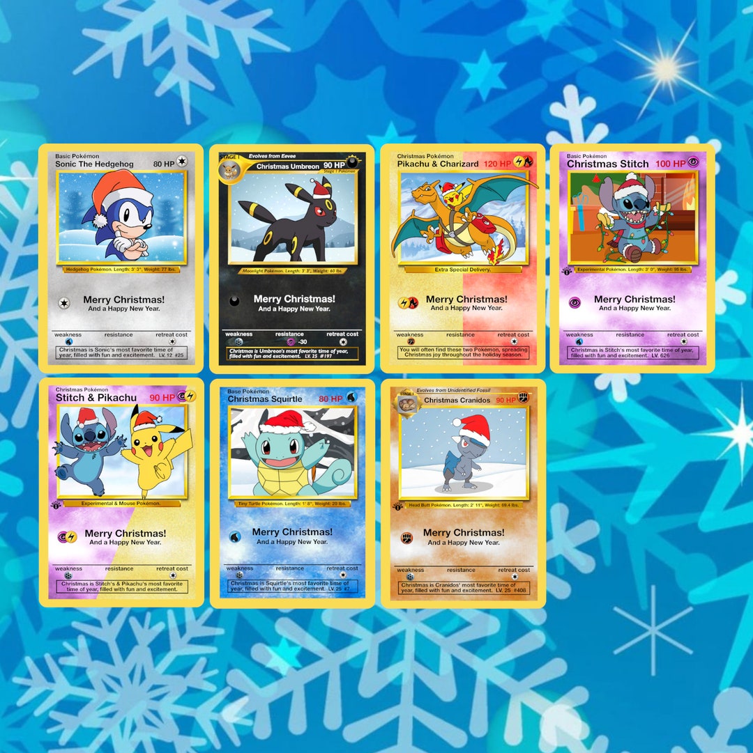 Custom Christmas Pokemon Cards Pikachu Charizard Sonic Stitch Umbreon ...