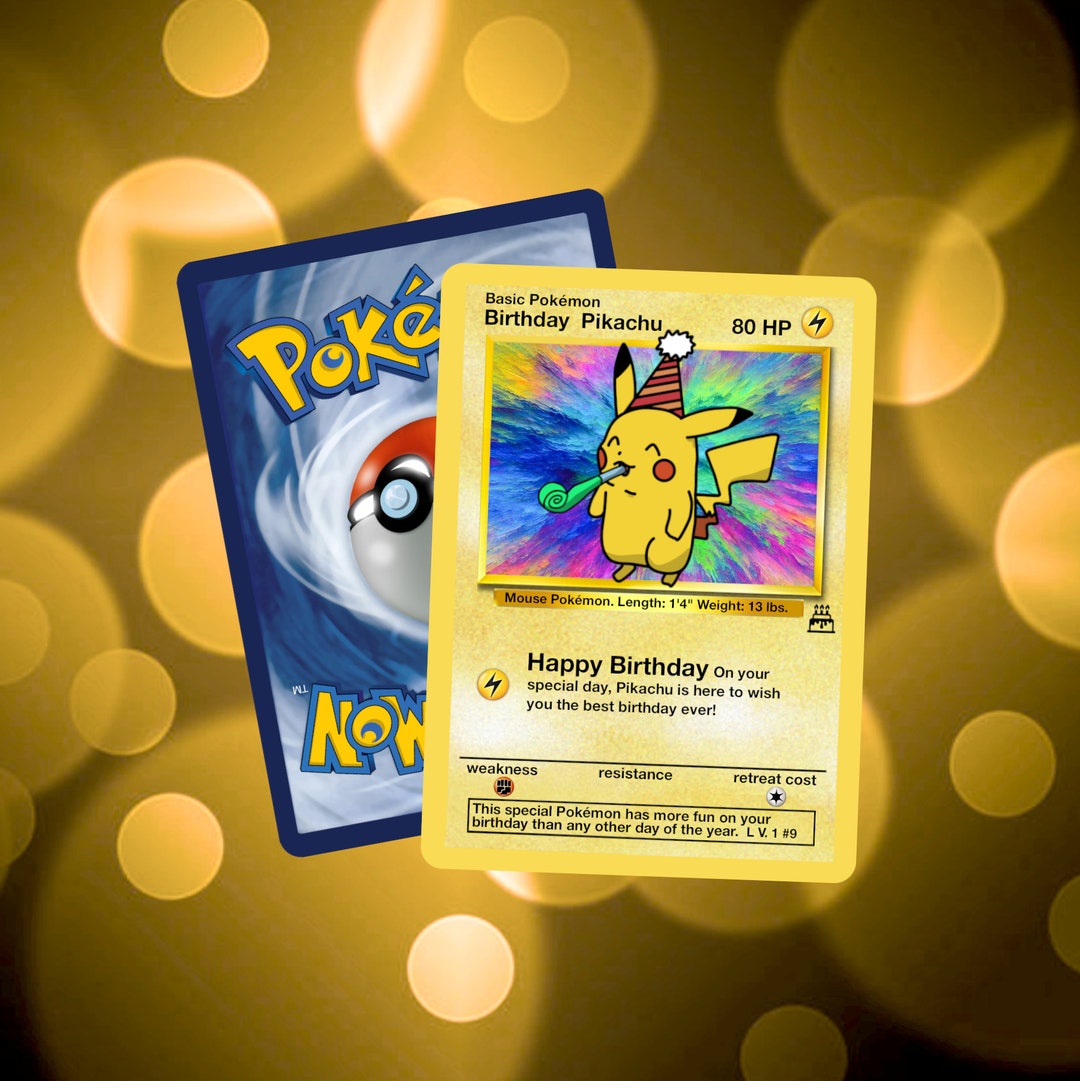 Birthday Pikachu Pokemon Card Etsy Uk