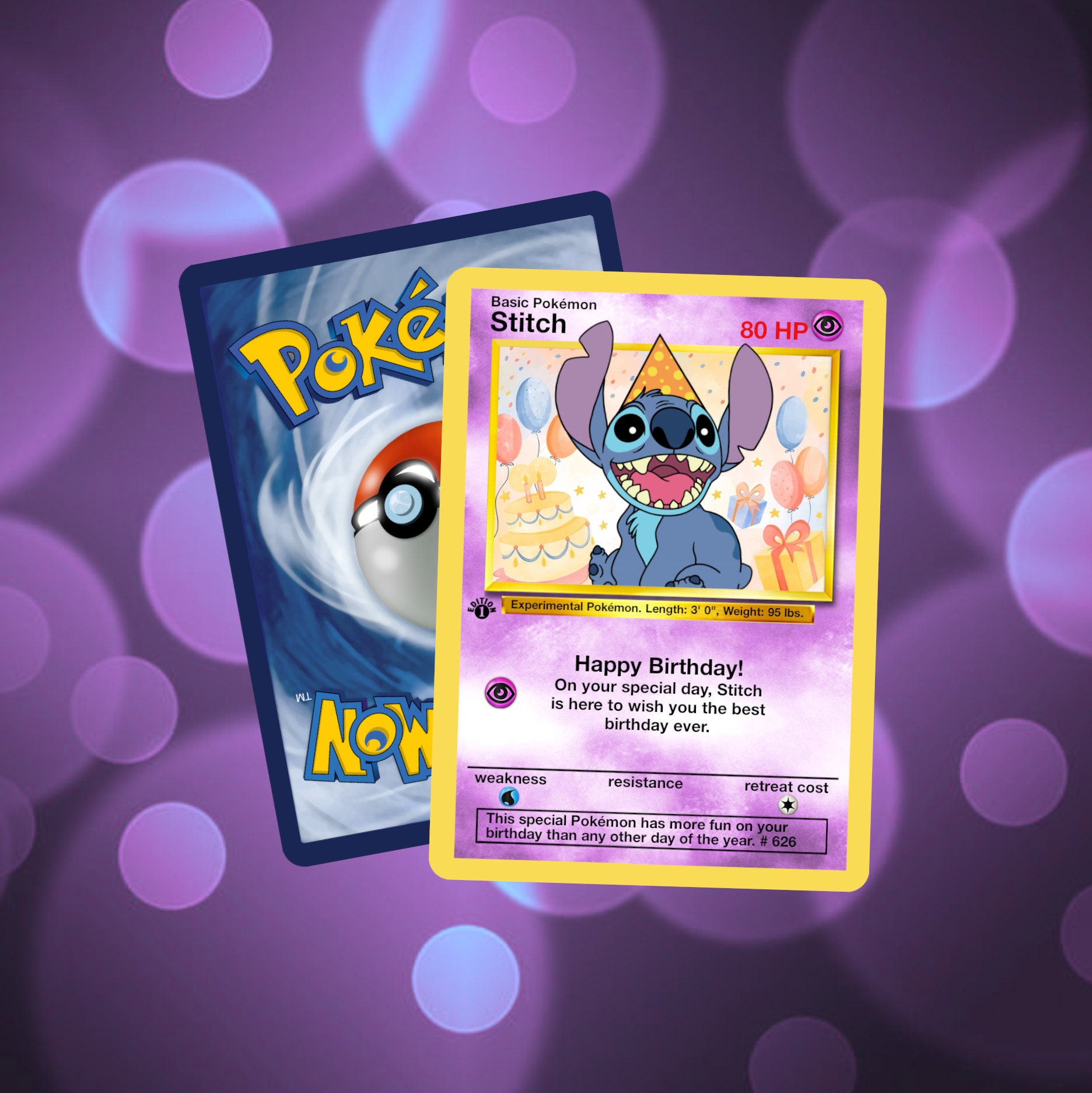 Custom Stitch Happy Birthday Pokemon Card Lilo and Stitch - Etsy UK