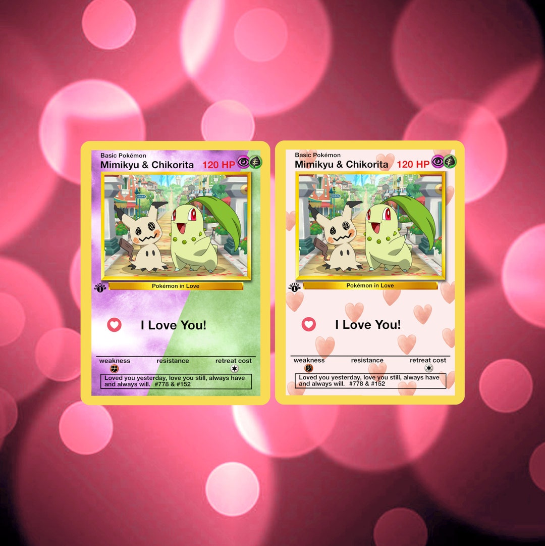 Custom Mimikyu & Chikorita I Love You Card - Etsy