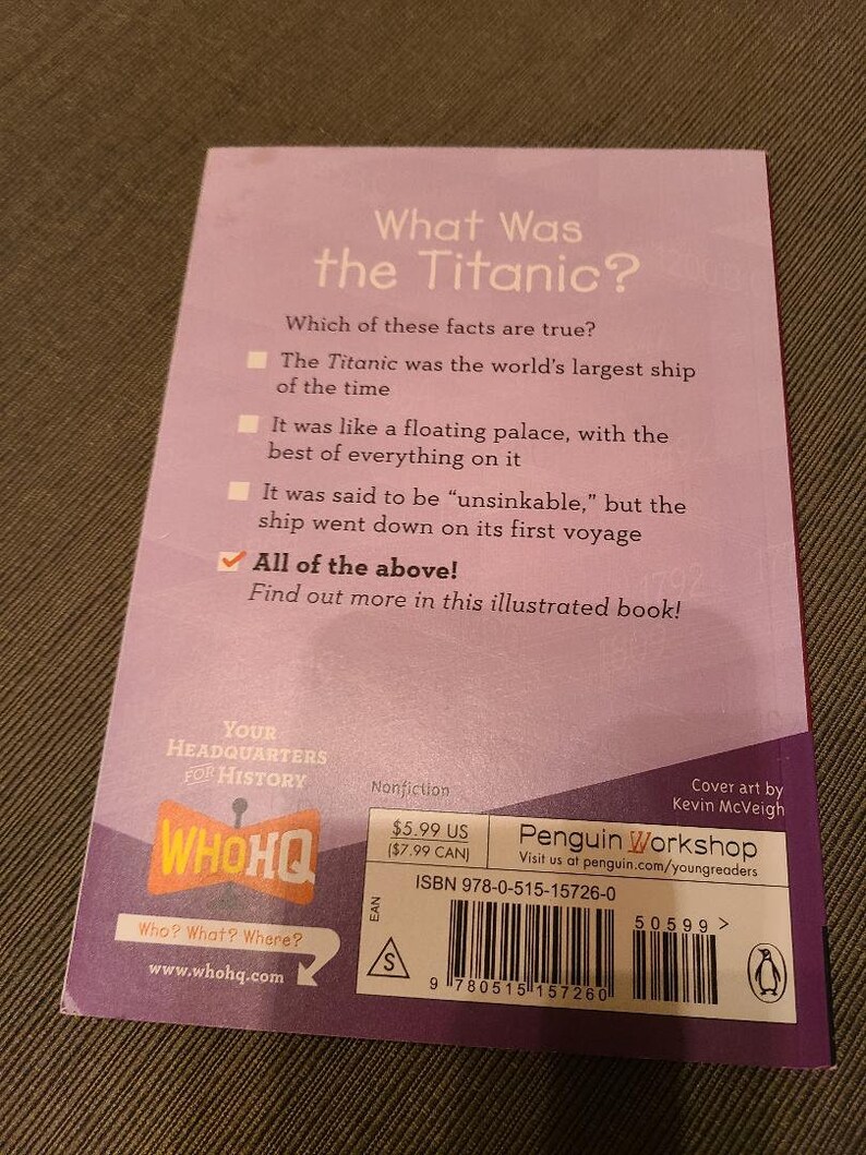 Book: What Was the Titanic by Stephanie Sabol - Etsy