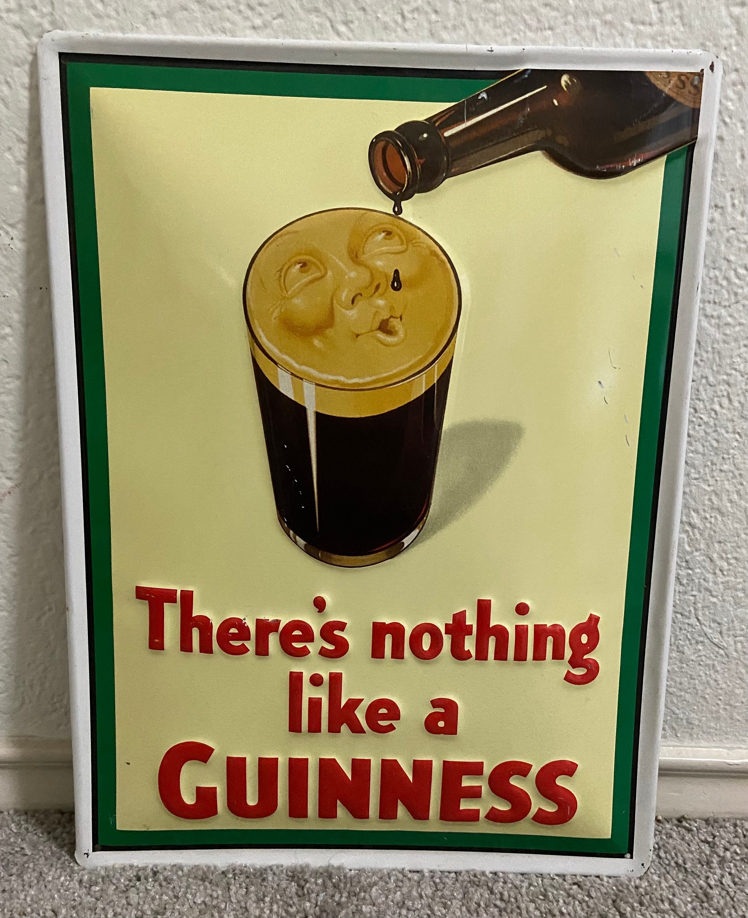 Vintage Guinness Smiling Pint Metal Tin Sign Gilroy Art Theres Embossed ...