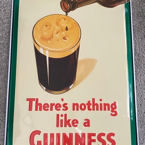 Vintage Guinness Smiling Pint Metal Tin Sign There’s Nothing Like a ...