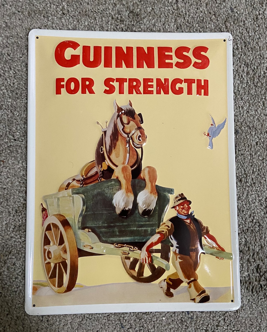 Vintage Guinness Horse and Cart Farmer Metal Embossed Tin Sign Guinness ...