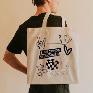 5SOS Organic Canvas Tote Bag - Exclusive Doodles and Vintage Logo Print ...