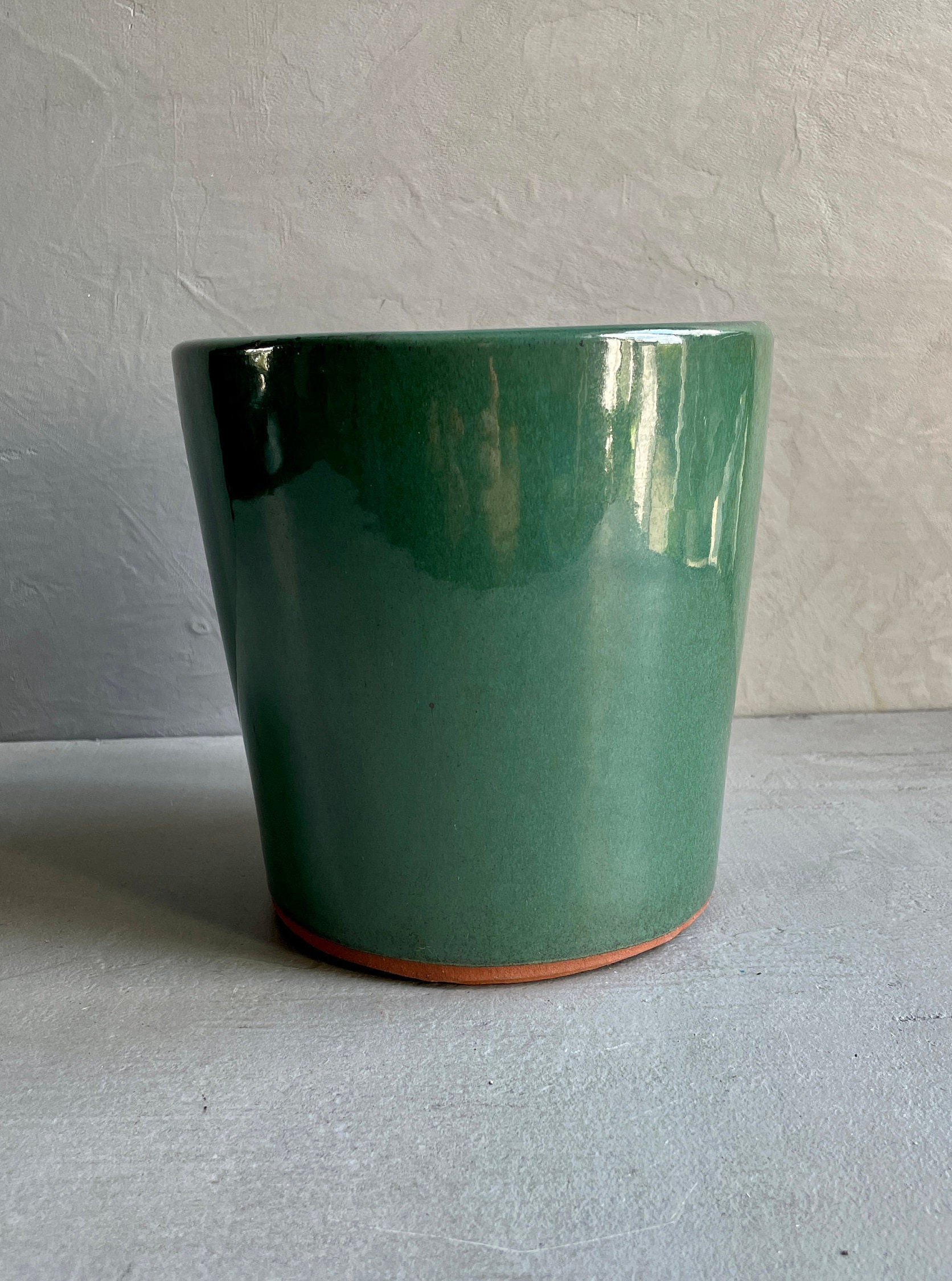 Emerald Green Glazed Clay Round Bucket Pot | Gloss Glazed Pot | Bucket ...