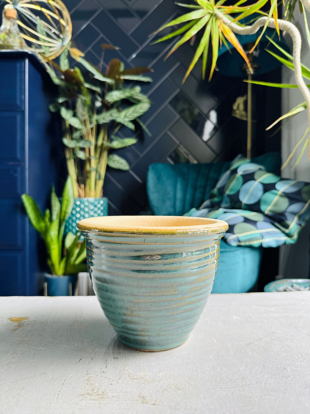 STRIPED TURQUOISE POT | Gloss Glazed Pot | Bucket Design | Handmade ...