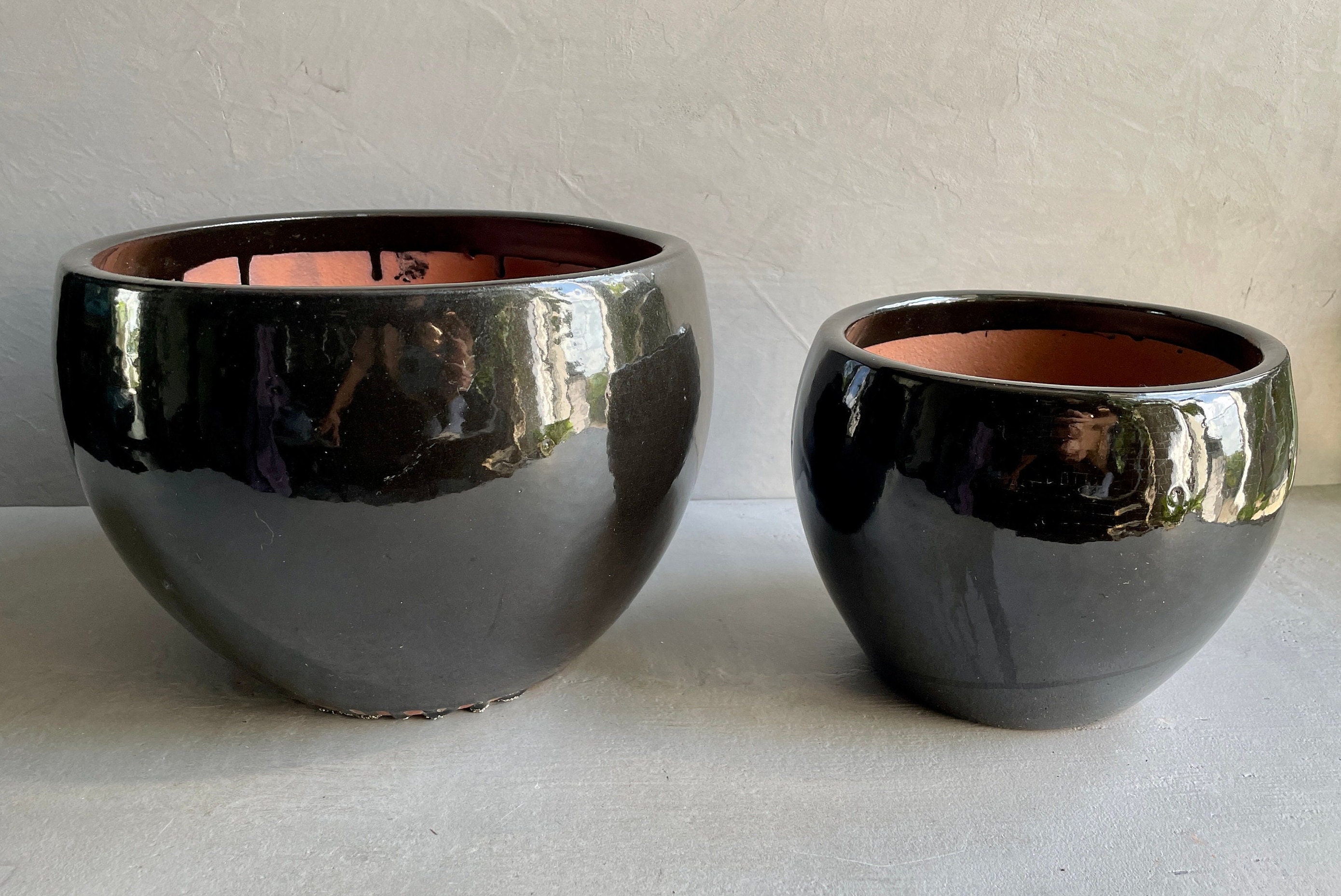 ROUND BLACK POT Gloss Glazed Clay Pot Round Belly Shape - Etsy UK