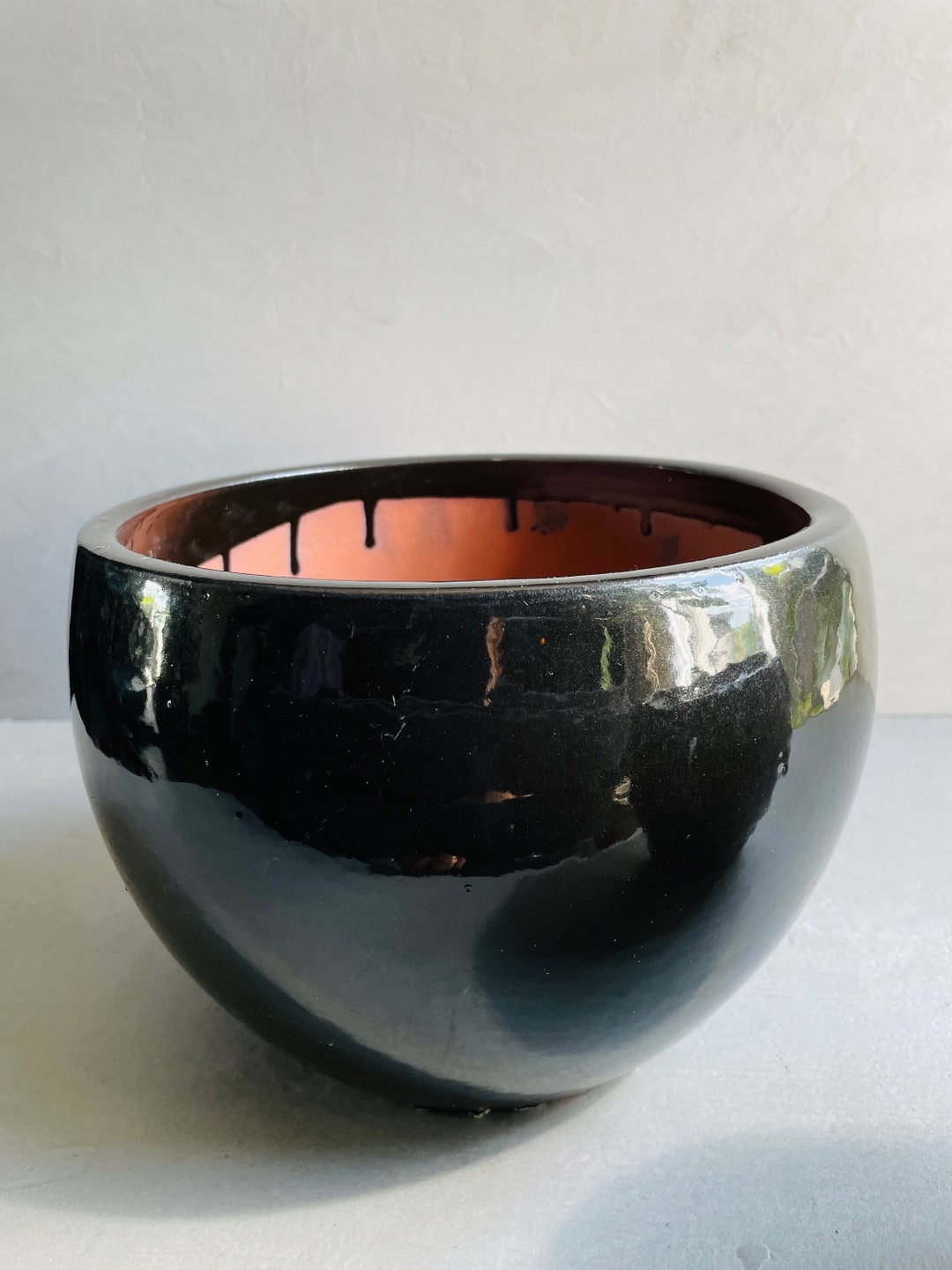 ROUND BLACK POT | Gloss Glazed Clay Pot | Round Belly Shape Design ...