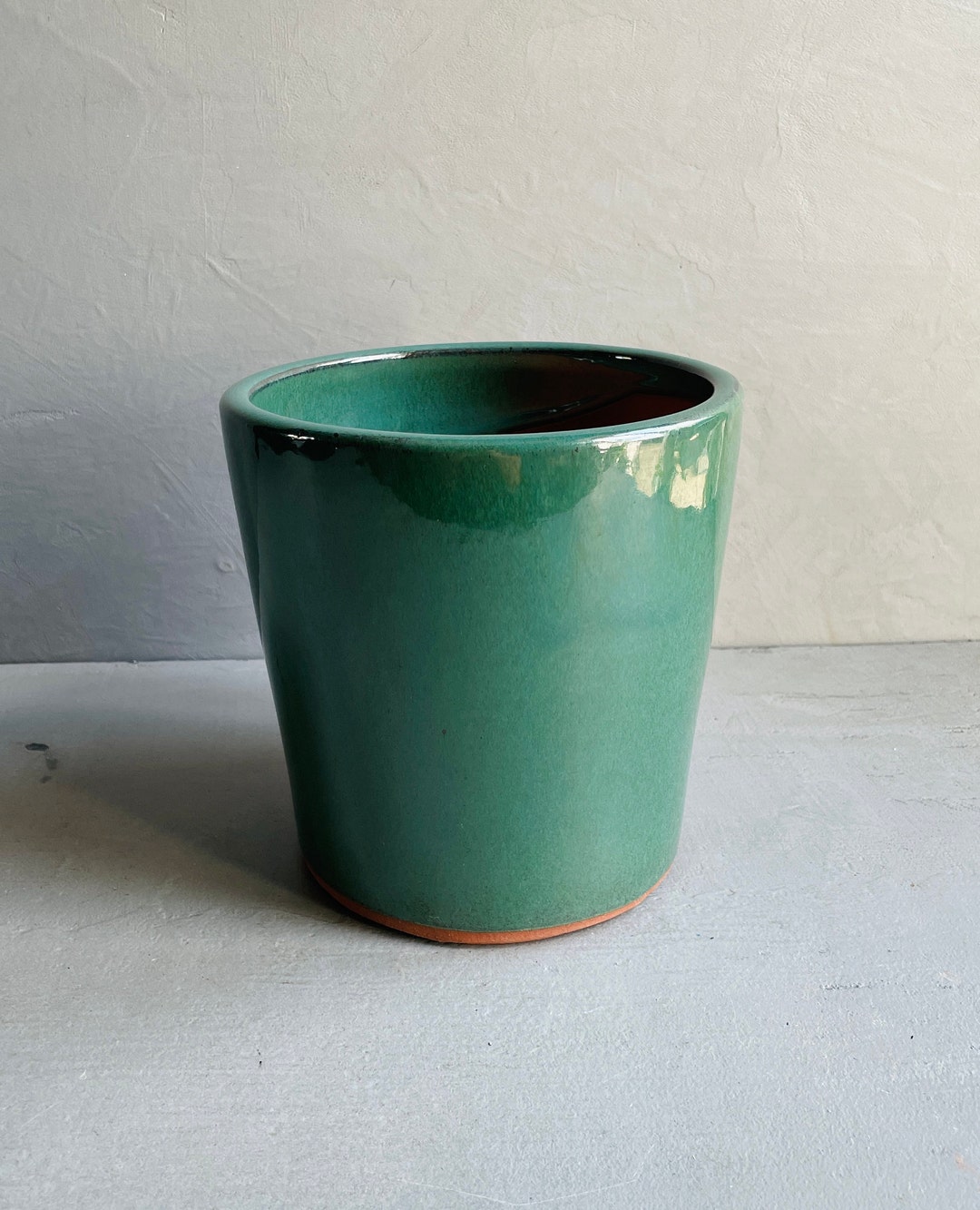 Emerald Green Glazed Clay Round Bucket Pot | Gloss Glazed Pot | Bucket ...