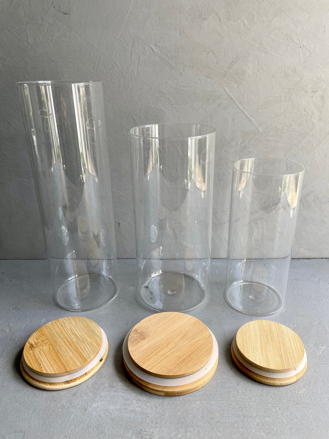 GLASS TUBE JARS | Three Sizes | Eco Glass | Home Storage | Terrarium ...