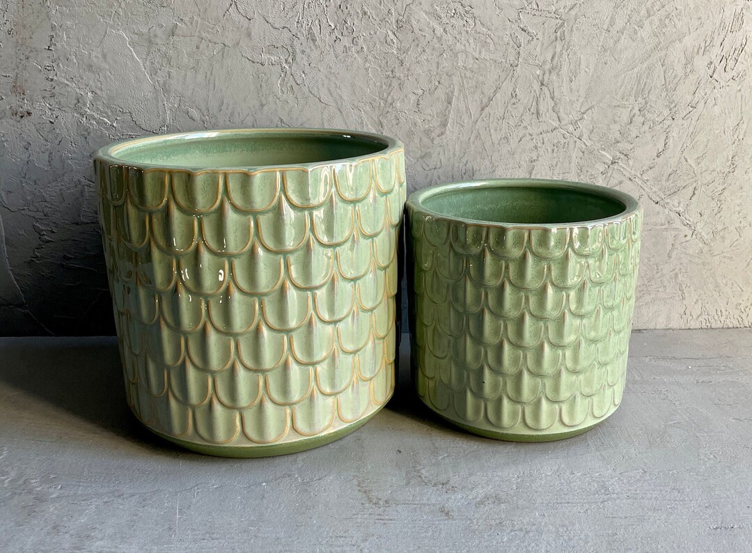GREEN SCALE POT Clay Pot Dragon Scale Pattern No Drainage Hole Stunning ...