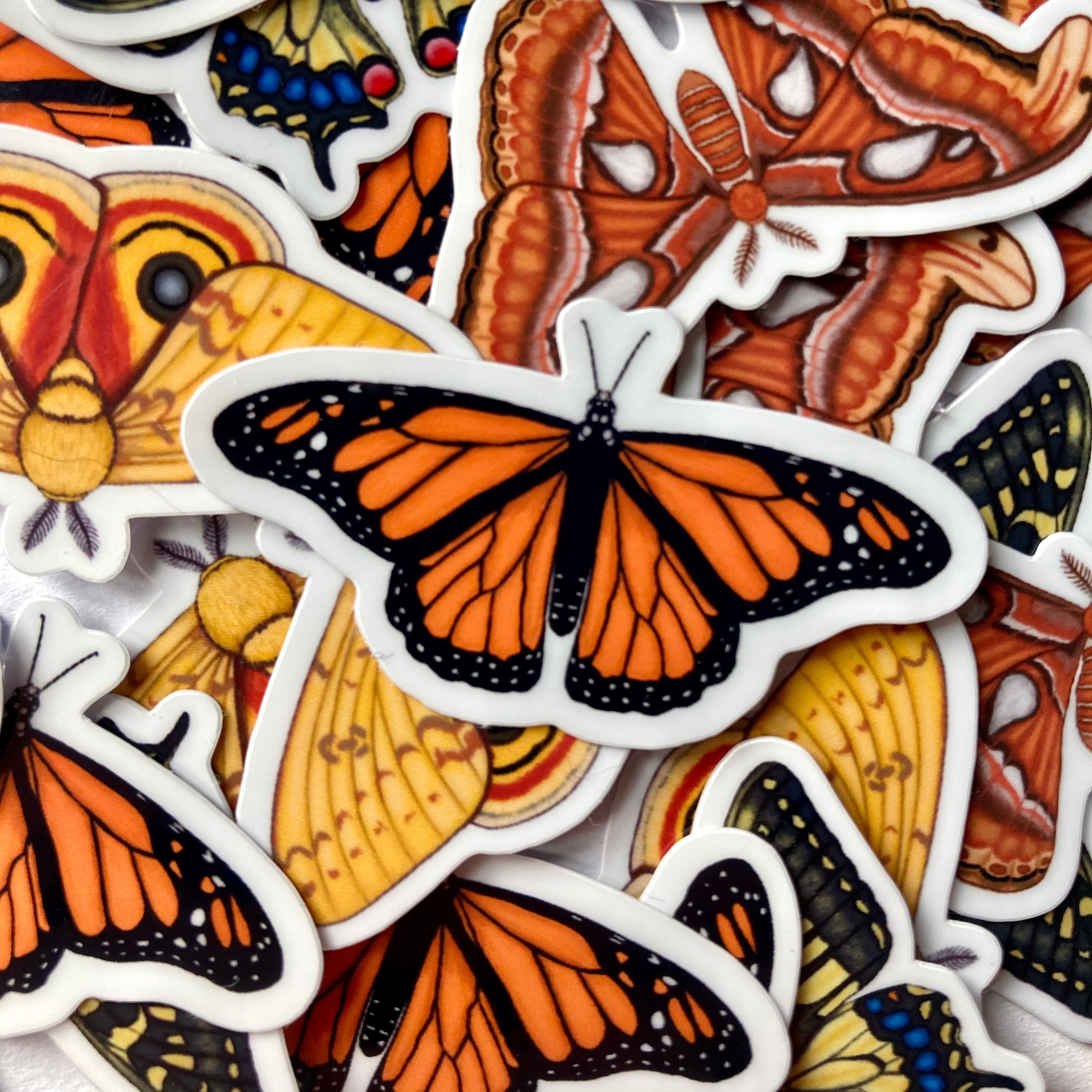 Mini butterfly and moth sticker pack monarch swallowtail | Etsy