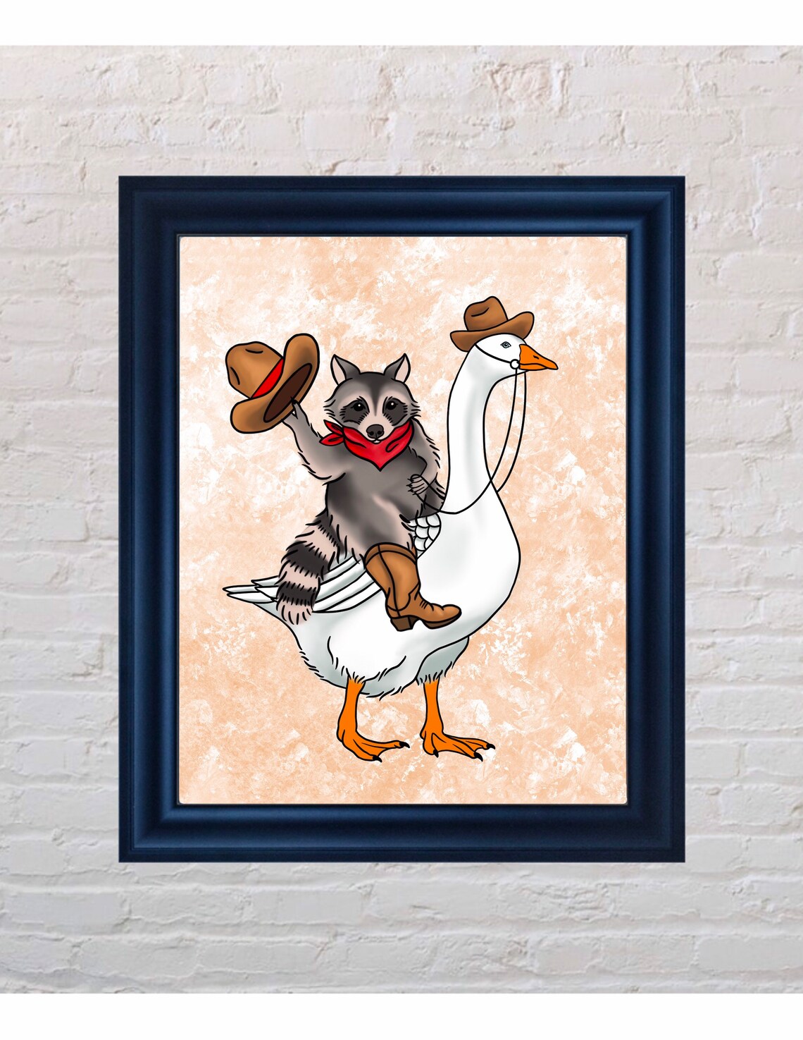 Cowboy Raccoon on a Goose Print Funny Raccoon Art - Etsy