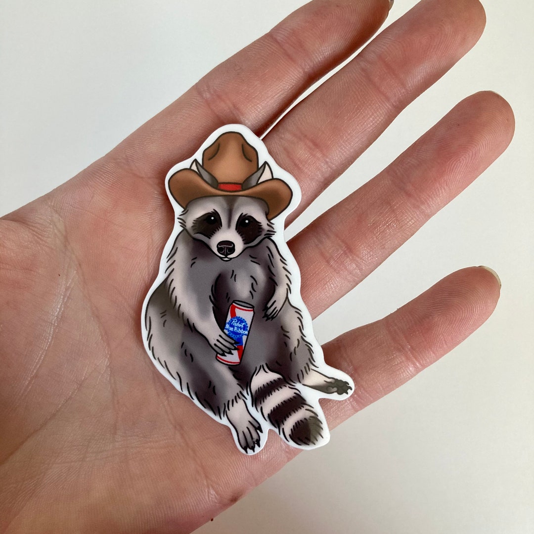 Cowboy Raccoon With a Beer -PBR Inspired Beer | Funny Raccoon Sticker ...