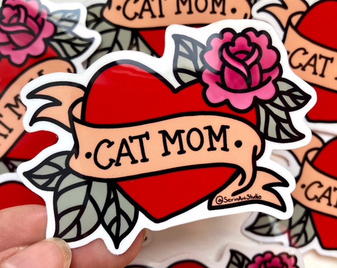 Cat Mom Sticker, American Traditional Sticker, Mom Sticker, Cat Mom ...