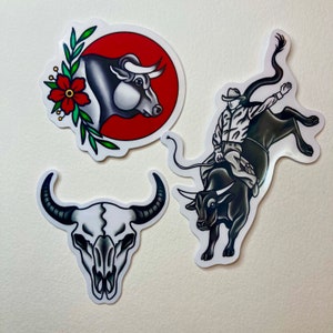 Bull Riding Sticker Pack, American Traditional Cowboy, Western Stickers ...