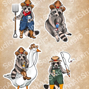 Cowboy Raccoon Sticker Pack | Cowboy Raccoons With Beer | Funny Raccoon ...