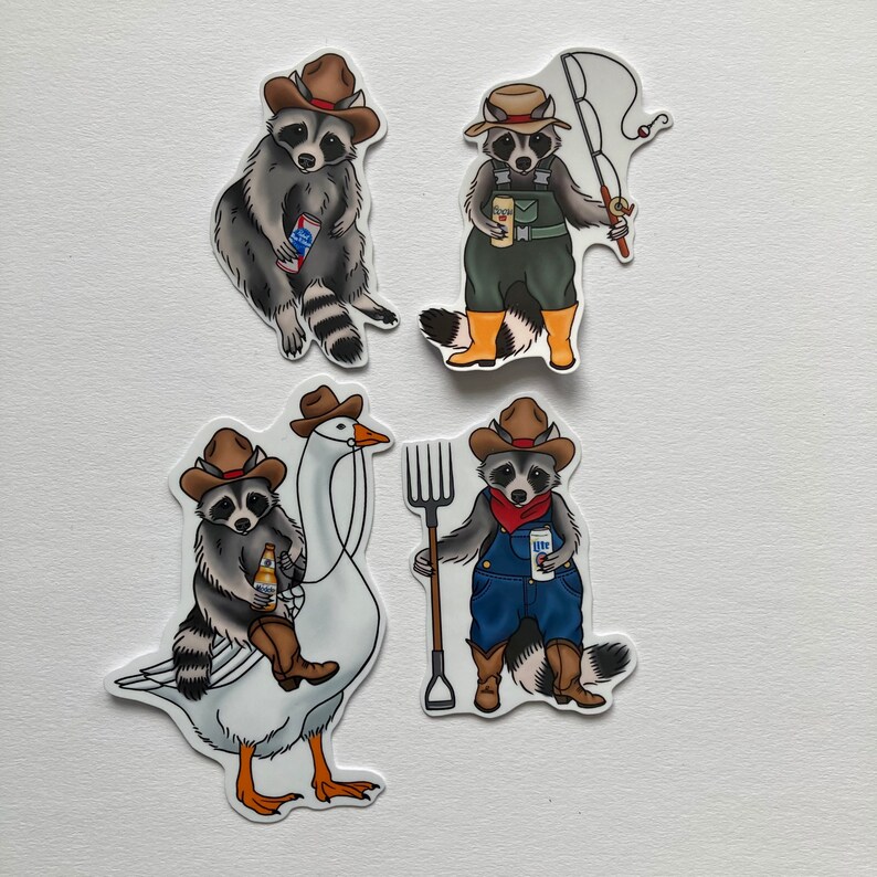 Cowboy Raccoon Sticker Pack Cowboy Raccoons With Beer - Etsy