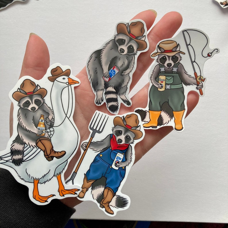 Cowboy Raccoon Sticker Pack Cowboy Raccoons With Beer - Etsy