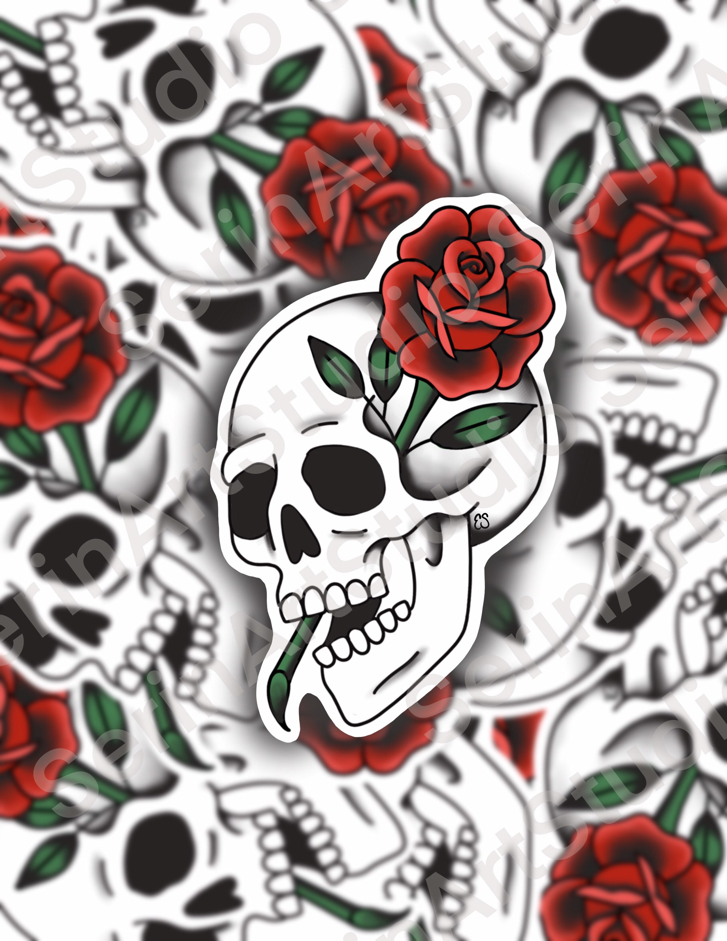 Traditional Skull And Rose Tattoos