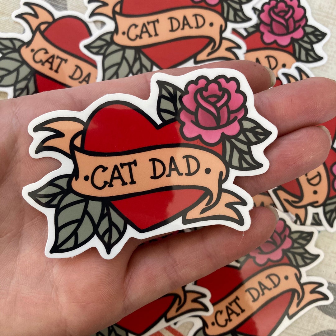 Cat Dad Sticker — American Traditional Sticker, Cat Dad - Etsy