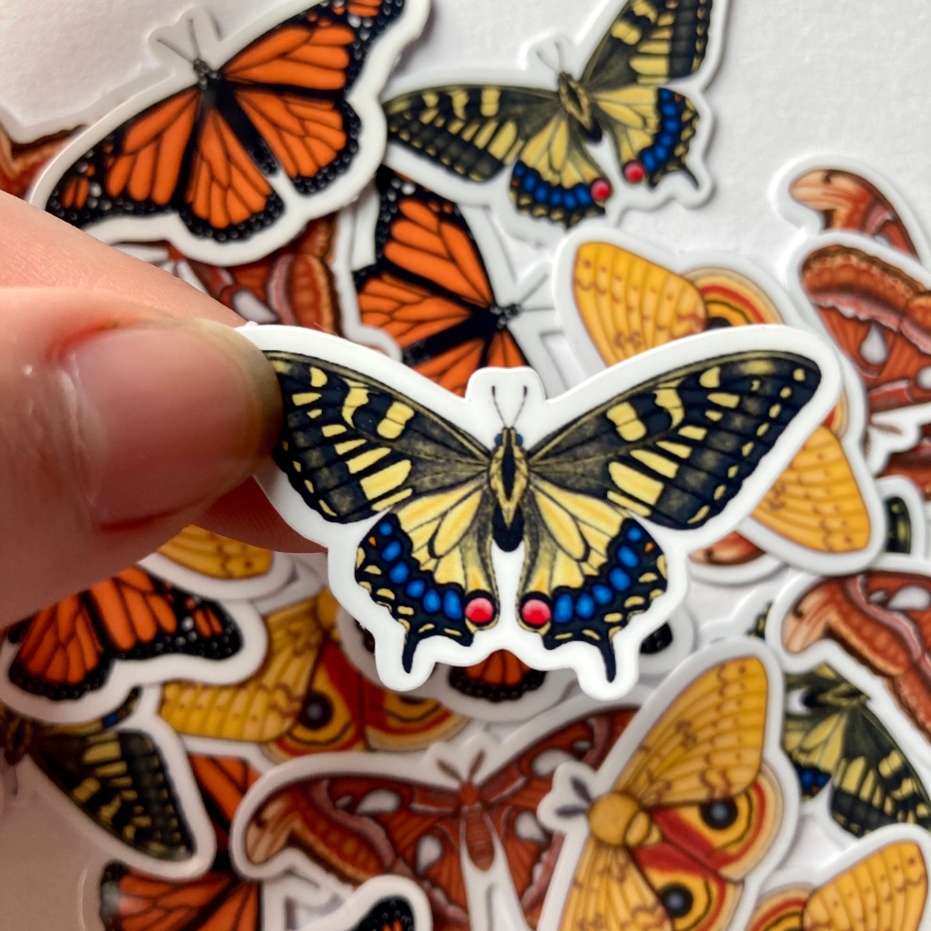 Mini butterfly and moth sticker pack monarch swallowtail | Etsy