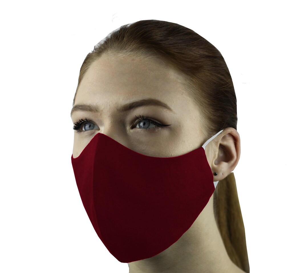 Burgundy Face Mask Triple Layers 100% Cotton Washable Reusable With ...