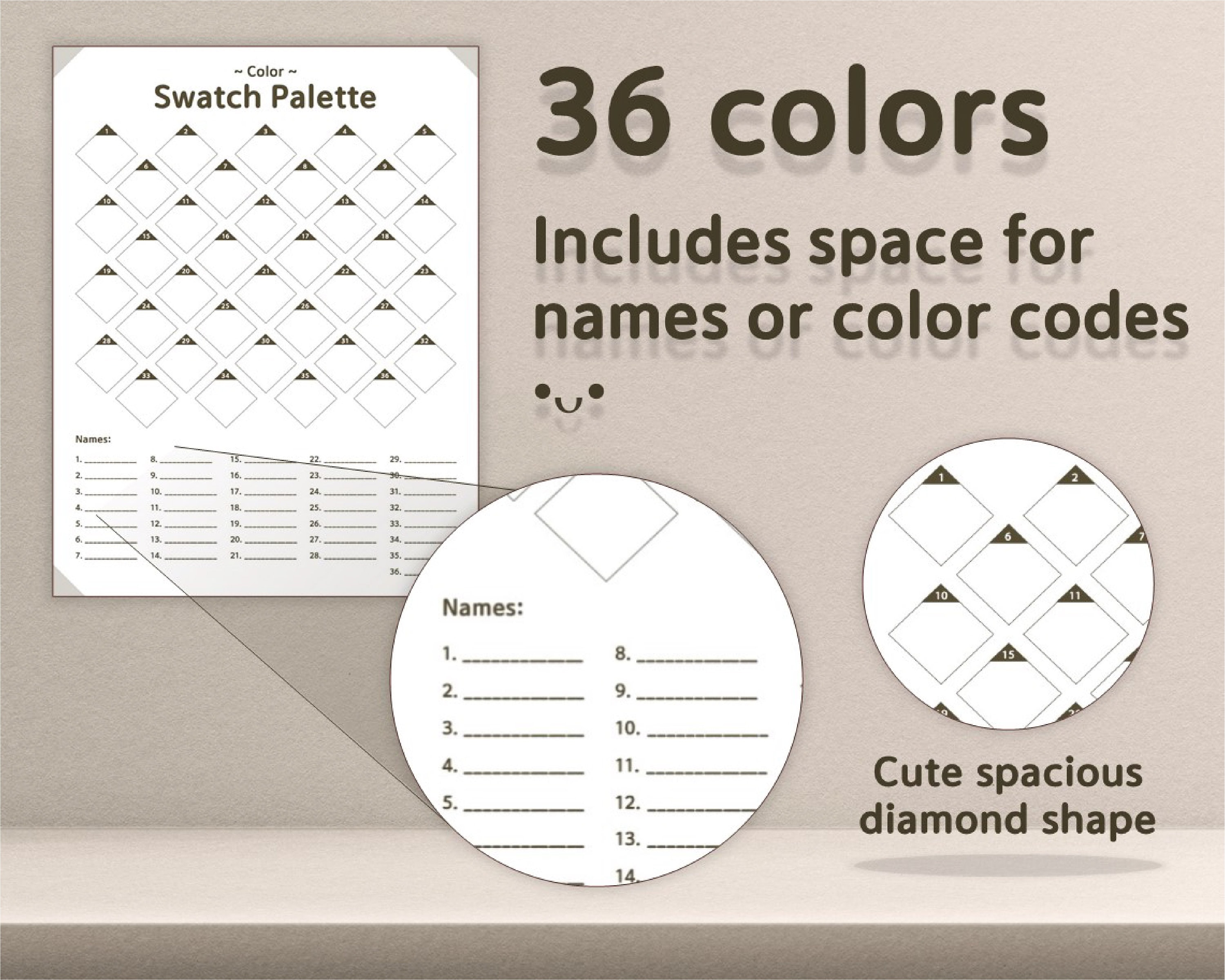 Color Swatch Palette 36 Colors Letter Size Digital PDF File Easy to ...