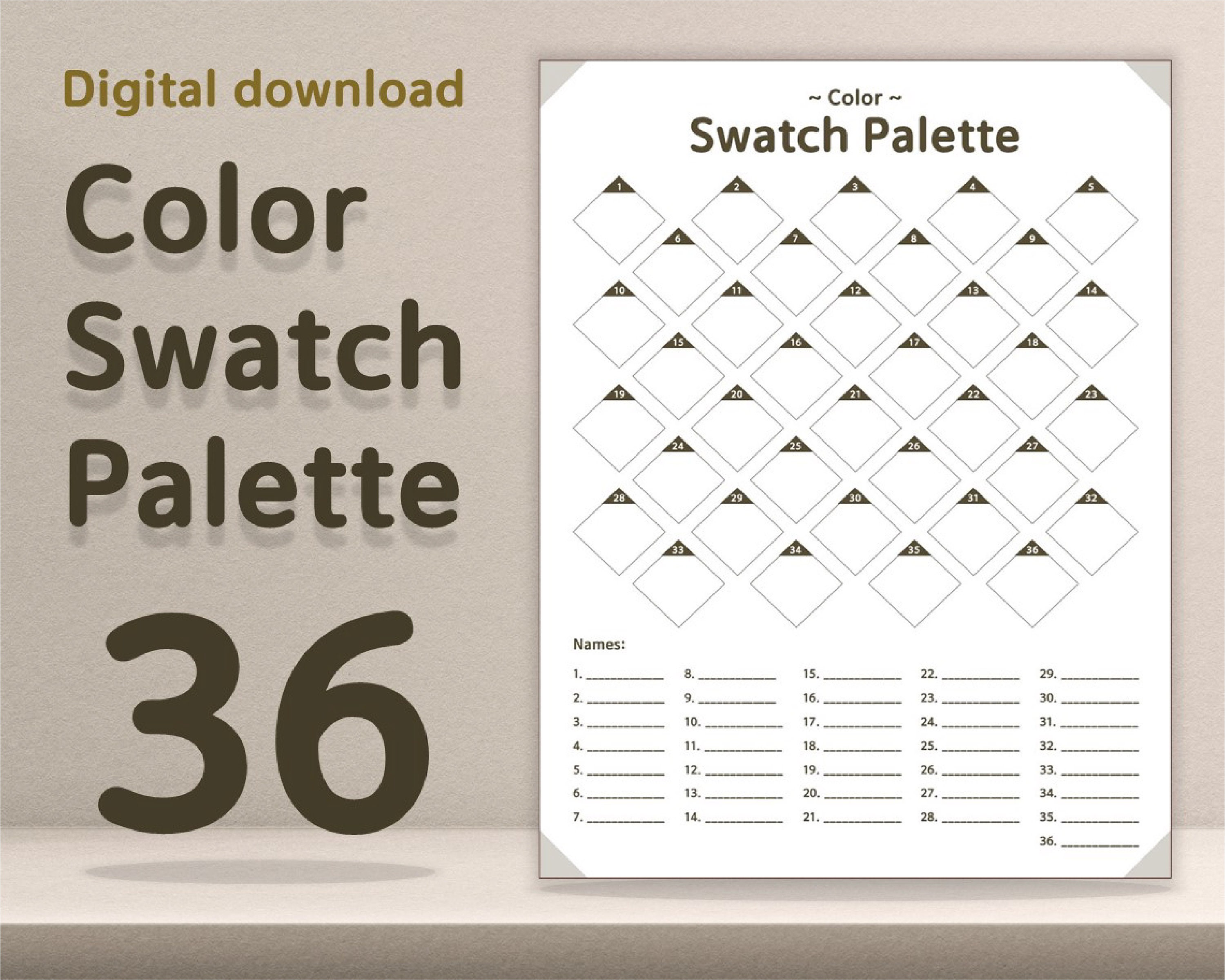 Color Swatch Palette 36 Colors Letter Size Digital PDF File Easy to ...