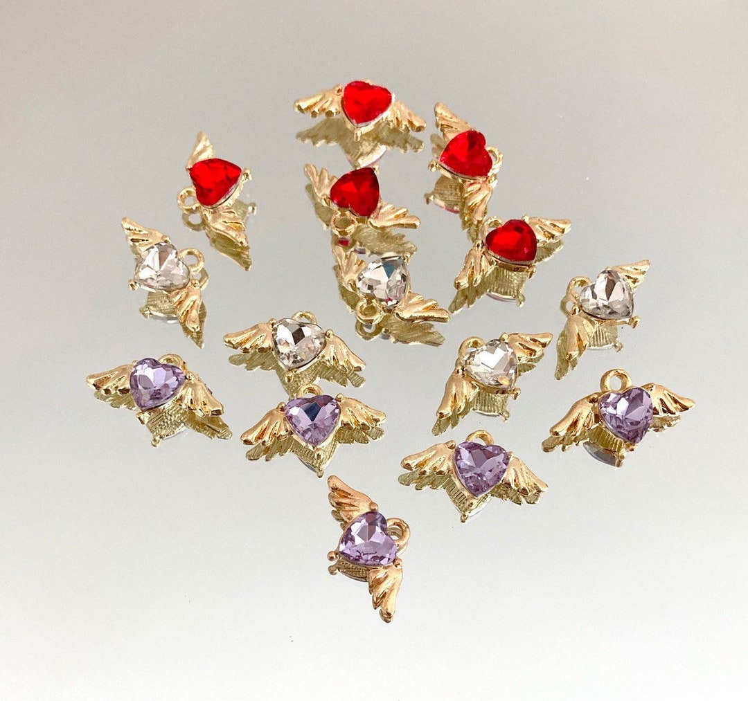 5 Gold Gem Charms Crystal Charms Wing Charms Gold Wing - Etsy