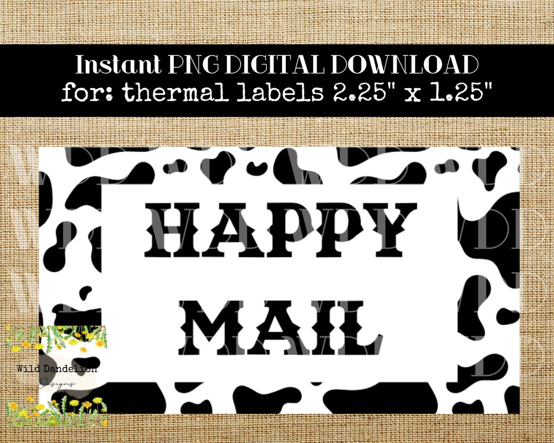 Cow Print Western Happy Mail PNG Thermal Printer Label Sticker - Etsy
