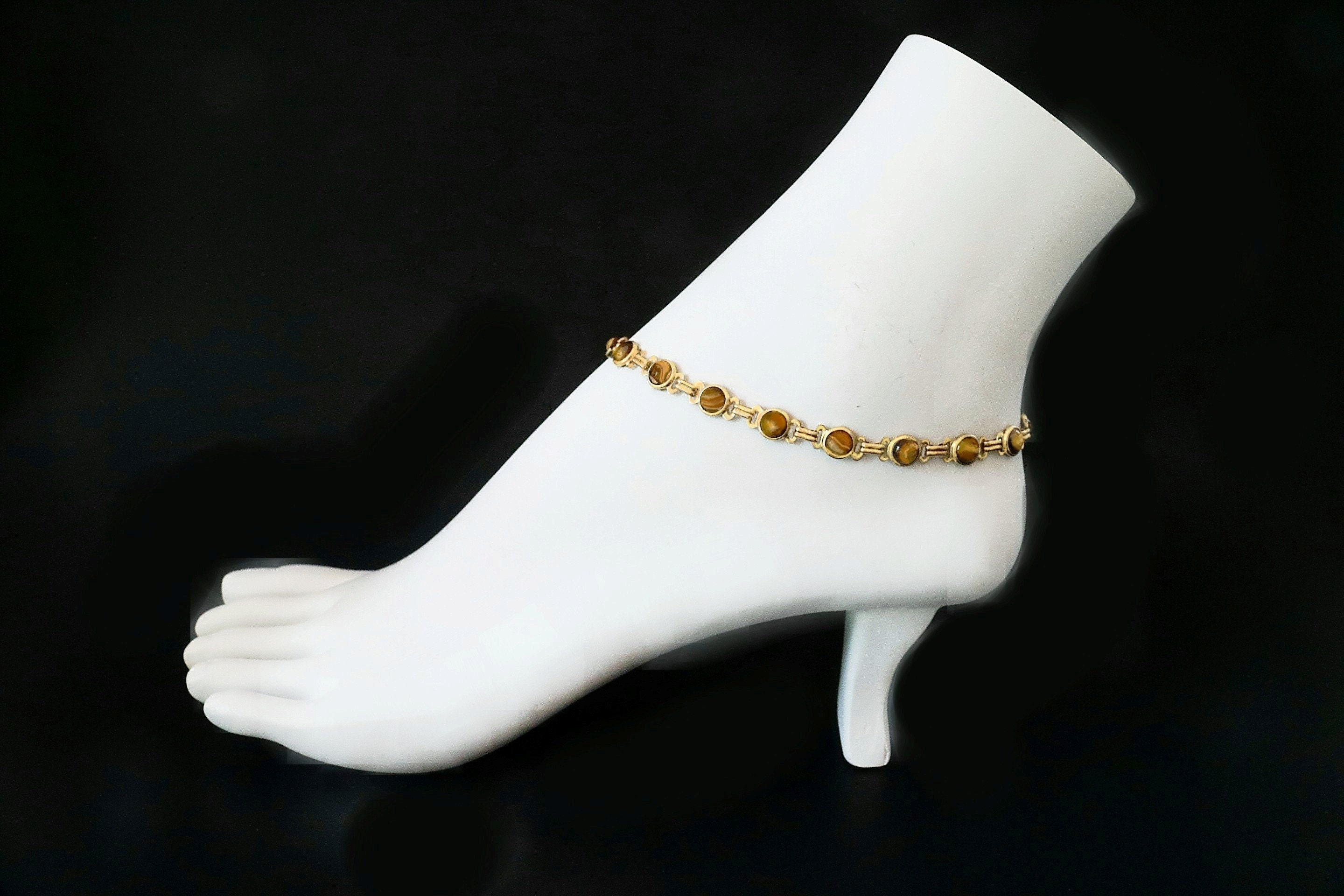 Tiger's Eye Stone 11 Inch Anklet Bracelets Handcrafted Authentic Gold Filled 1-20 14K - Etsy