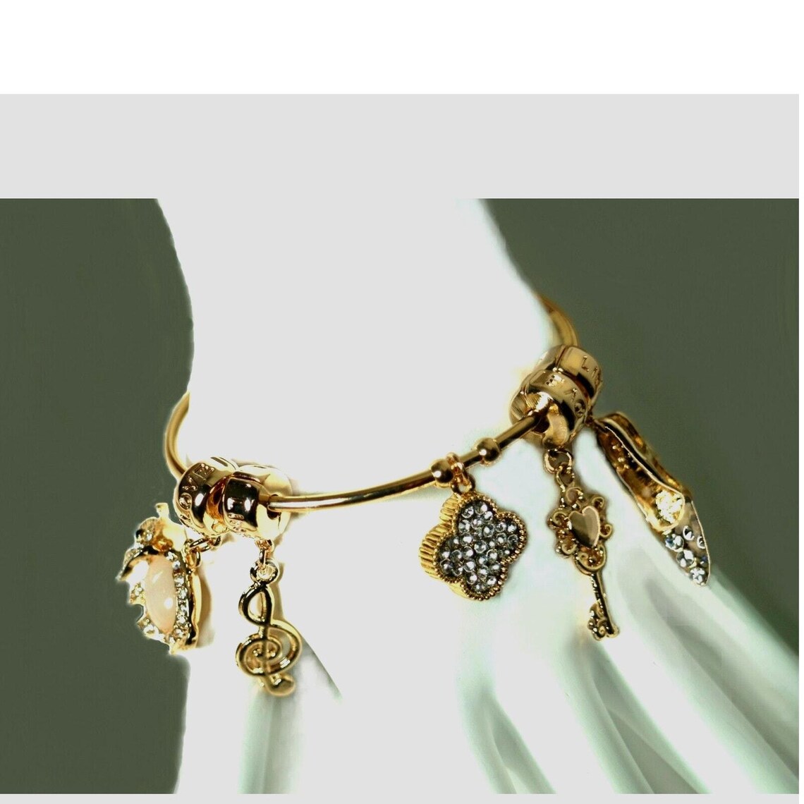 14k Gold Filled Charm Bangle: Four Leaf Clover, Elephant, Key - Etsy