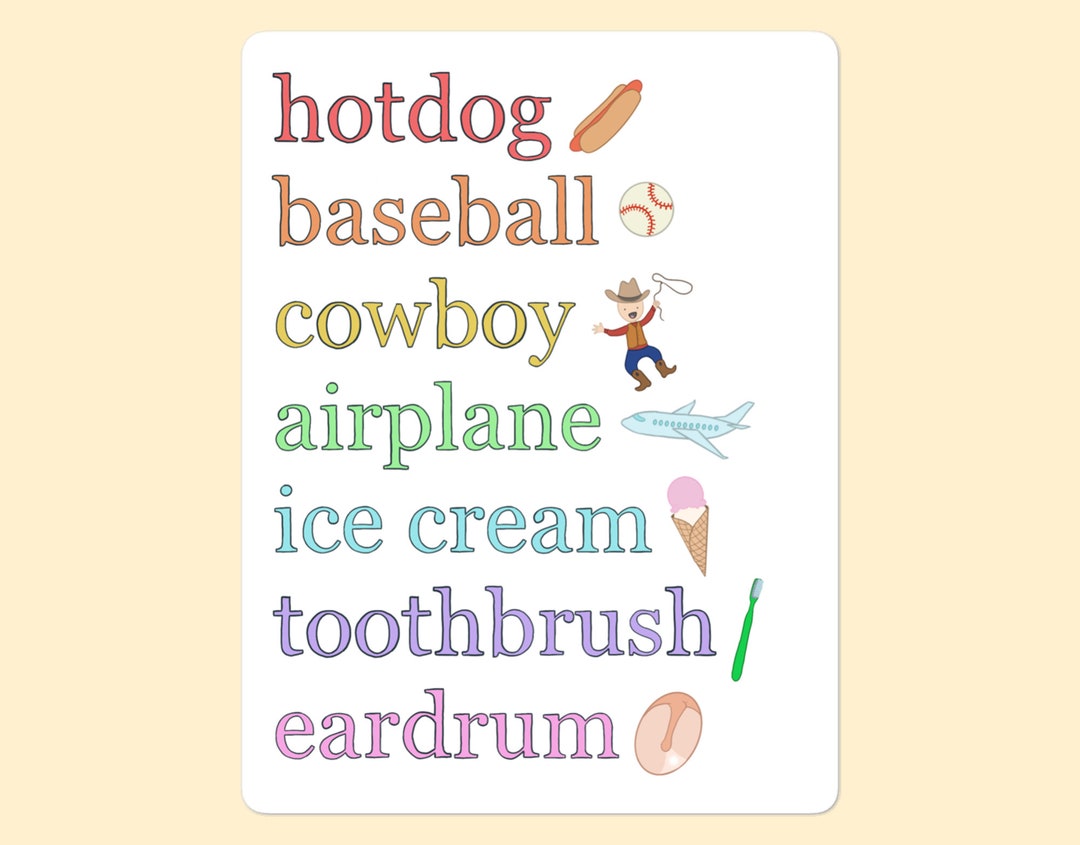 Audiology Spondee Word List With Pictures Sticker, Audiologist ...