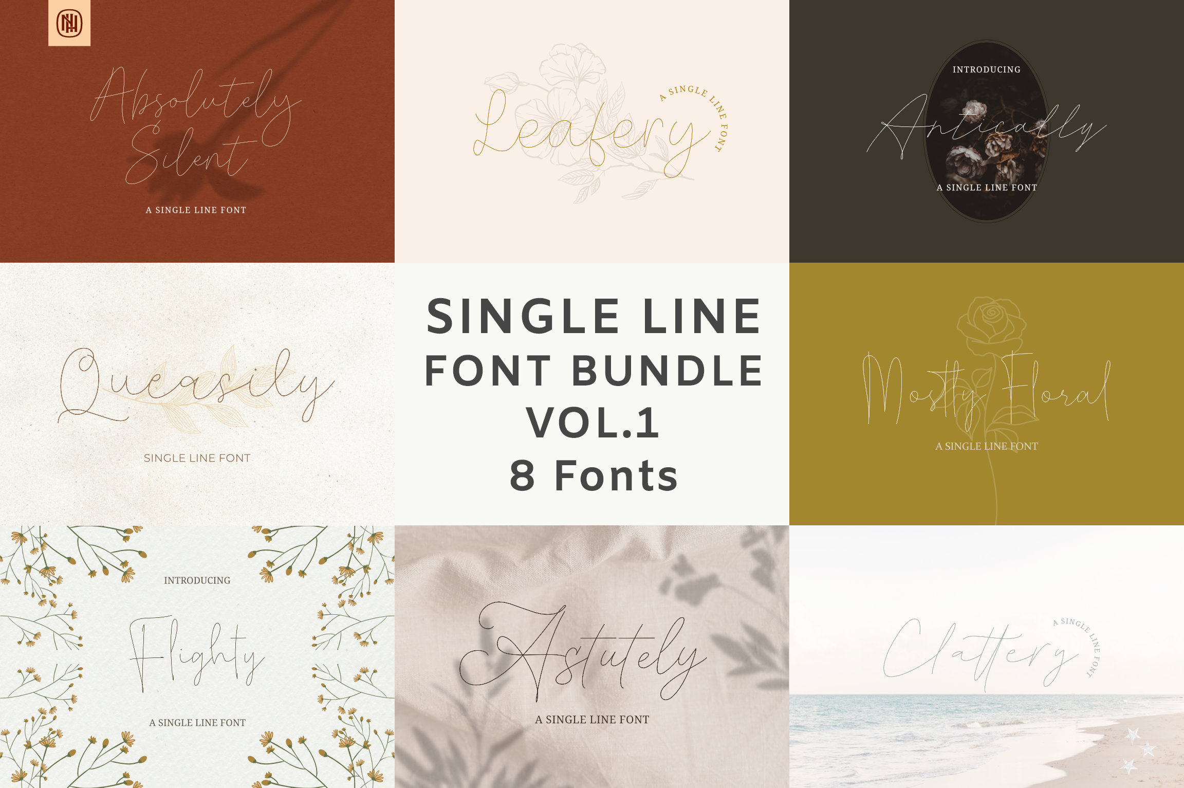 Single Line Font Bundle Vol. 1 - Cricut Font, Silhouette Font, Writing ...
